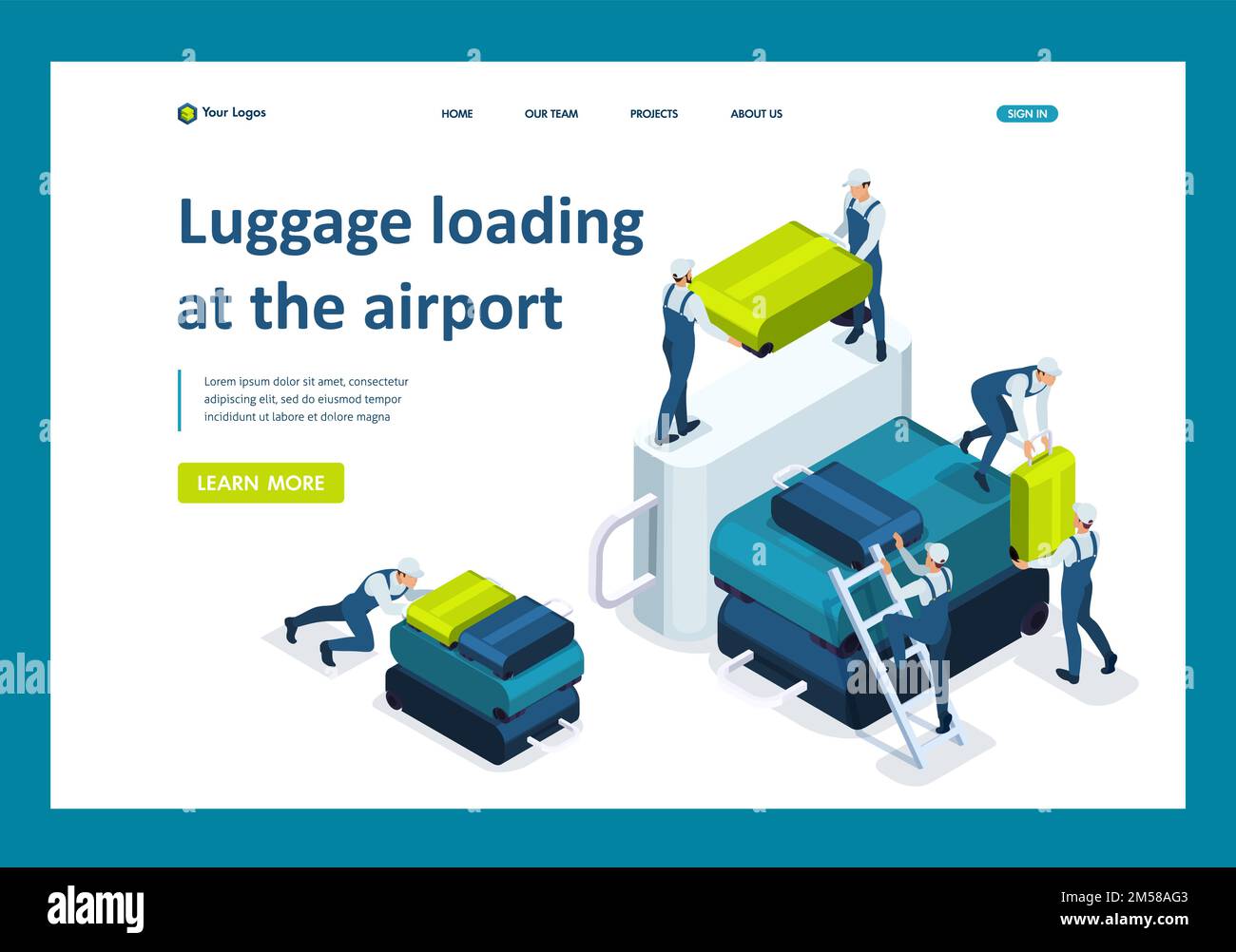 Isometric Loading Luggage at the airport, transportation of Luggage on ...