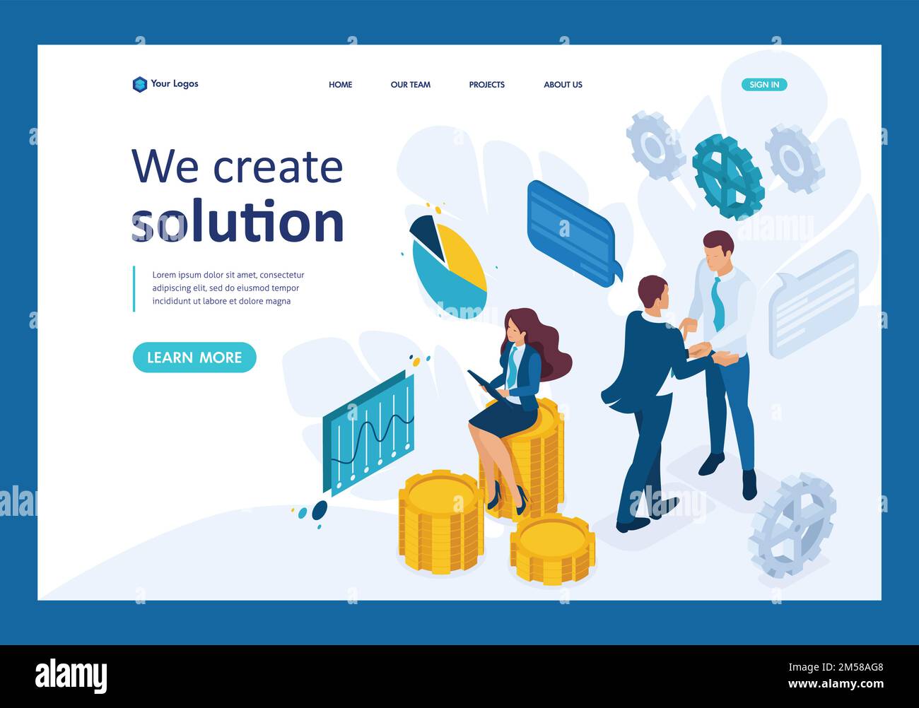 Isometric Business concept of teamwork to create a solution. Template ...