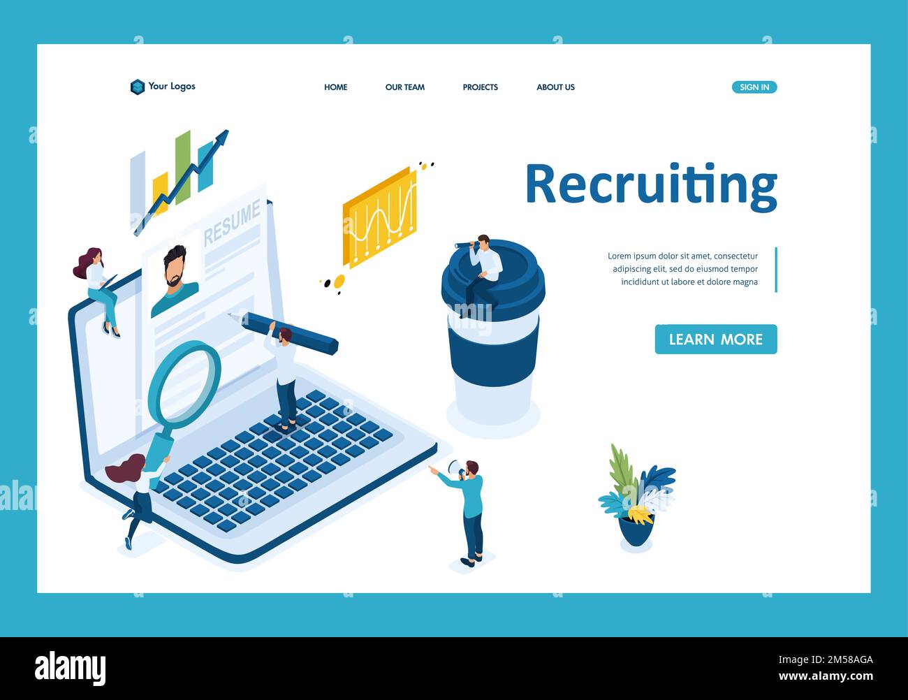 Isometric search for employees on the Internet, recruiting concept ...