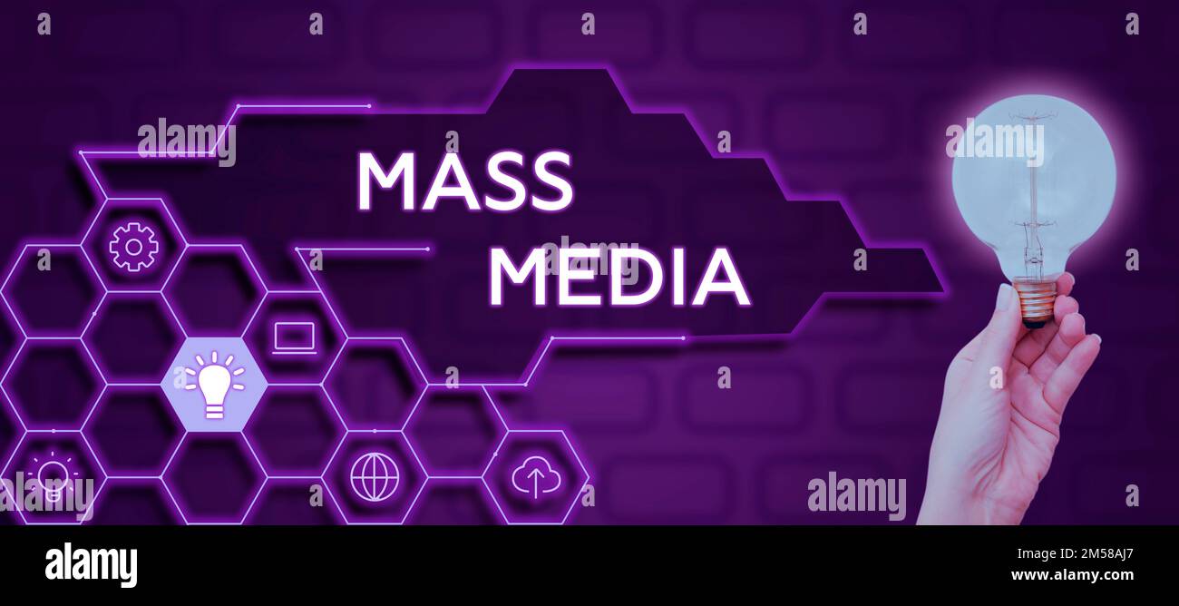 Text sign showing Mass Media. Word Written on Group people making news ...
