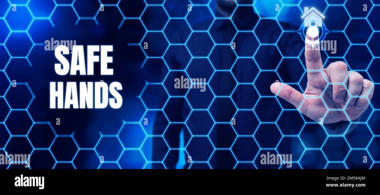 Conceptual caption Safe Hands. Business idea Ensuring the sterility and ...