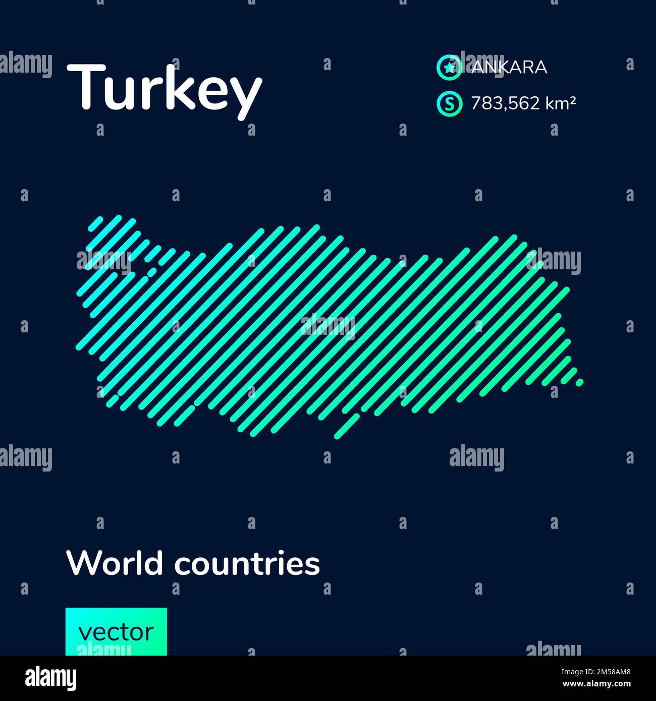 Vector creative digital neon flat line art abstract simple map of ...