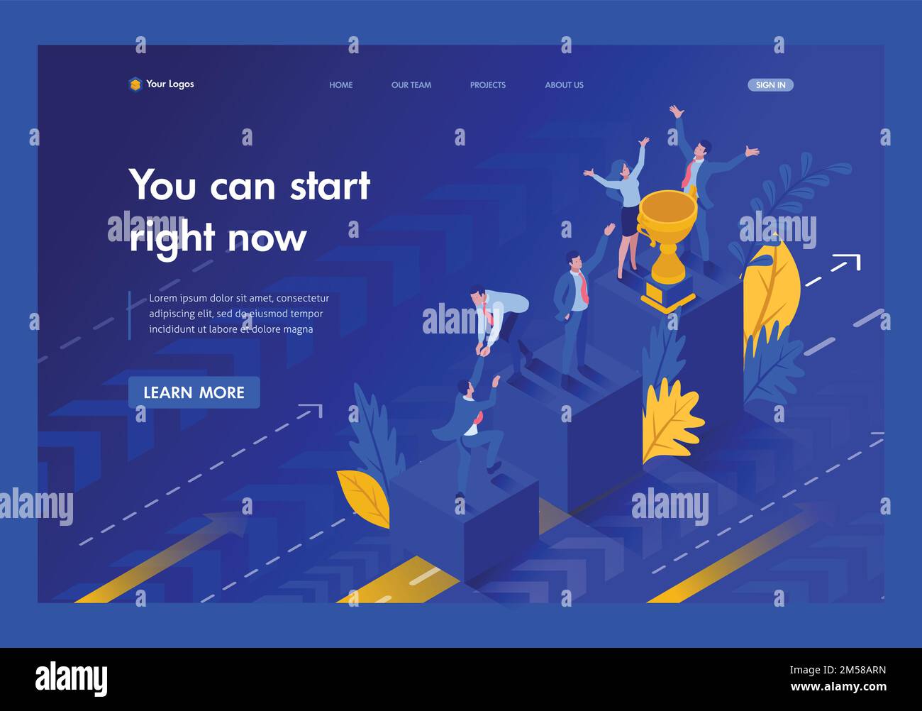 Isometric Start to grow and succeed right now, Business concept ...
