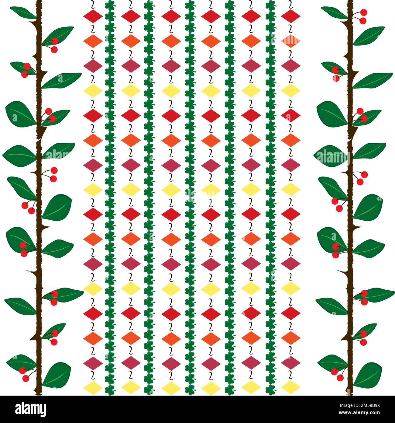Vintage pattern with cherry branch and clover; vector illustration ...