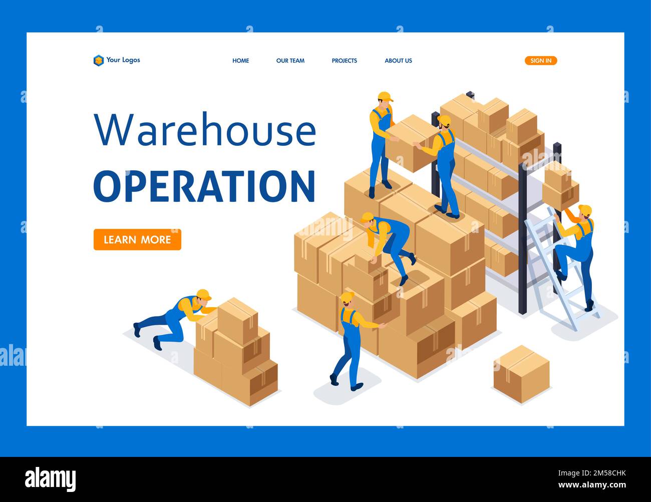 Isometric Workers in a warehouse collect boxes, warehouse work ...