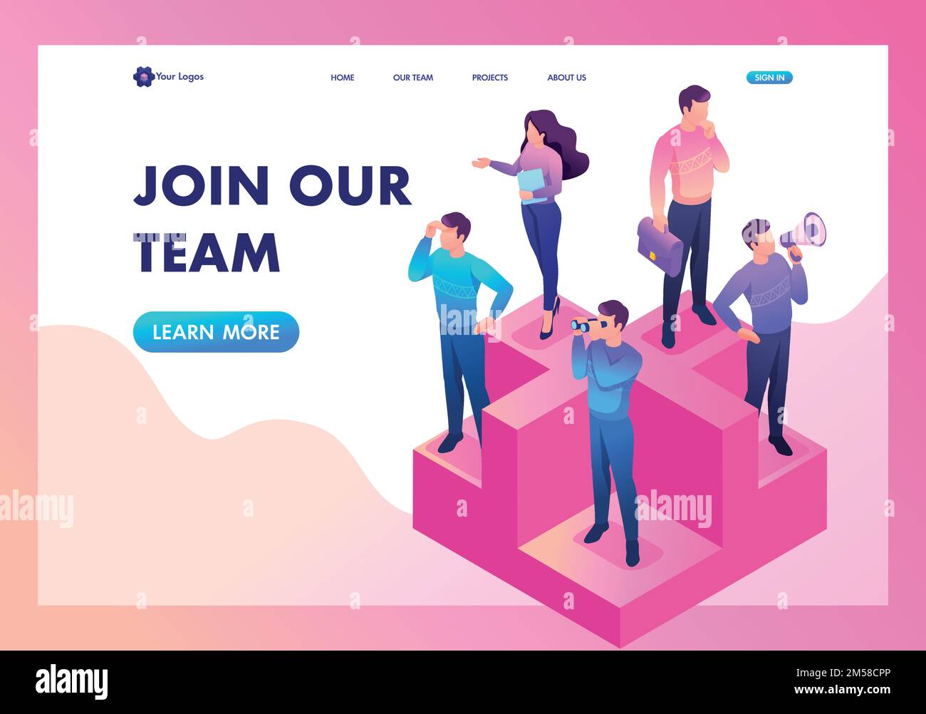 Isometric bright concept join our team, we need professionals. Template ...