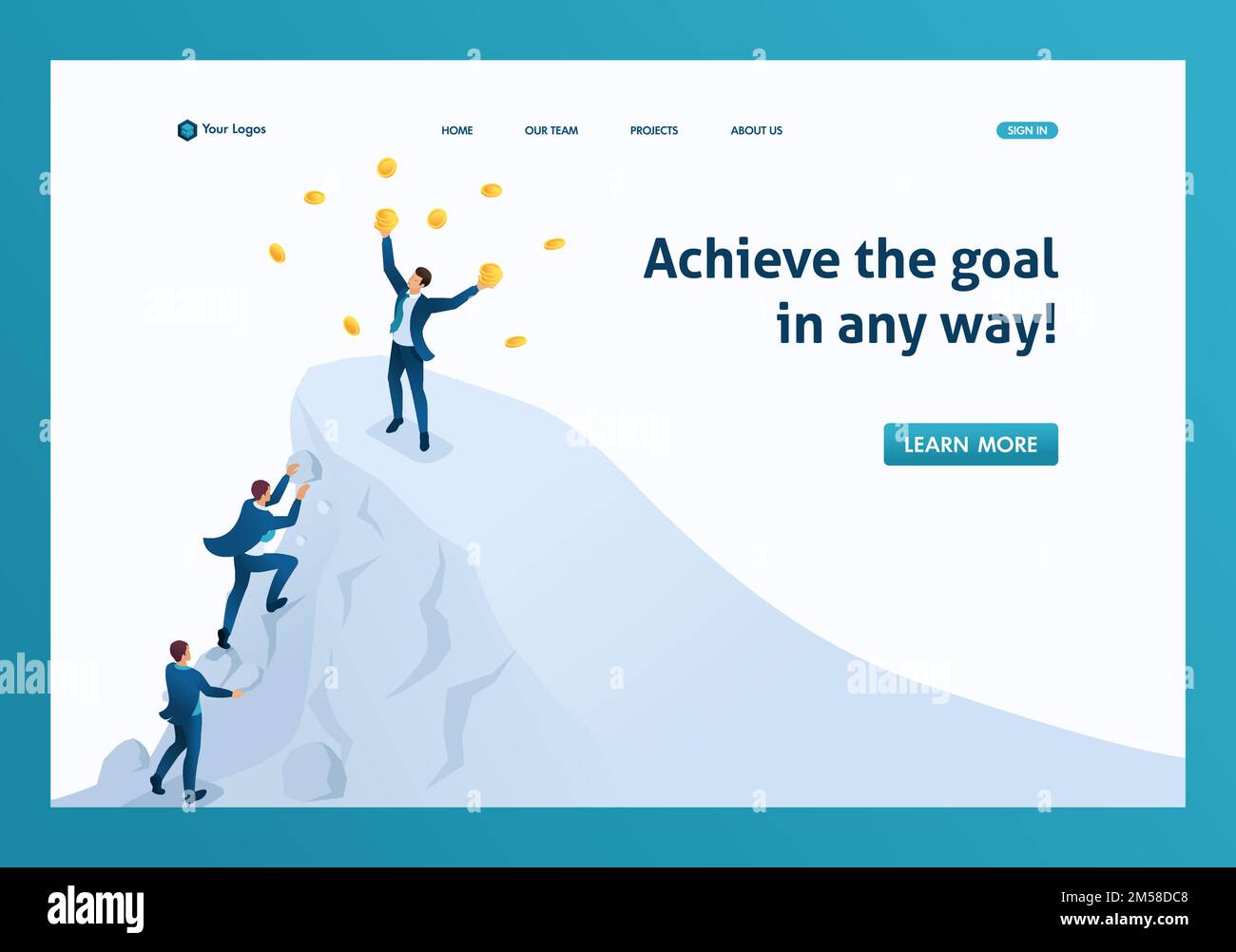 Isometric to achieve success, to achieve the goal, to be on top of the ...