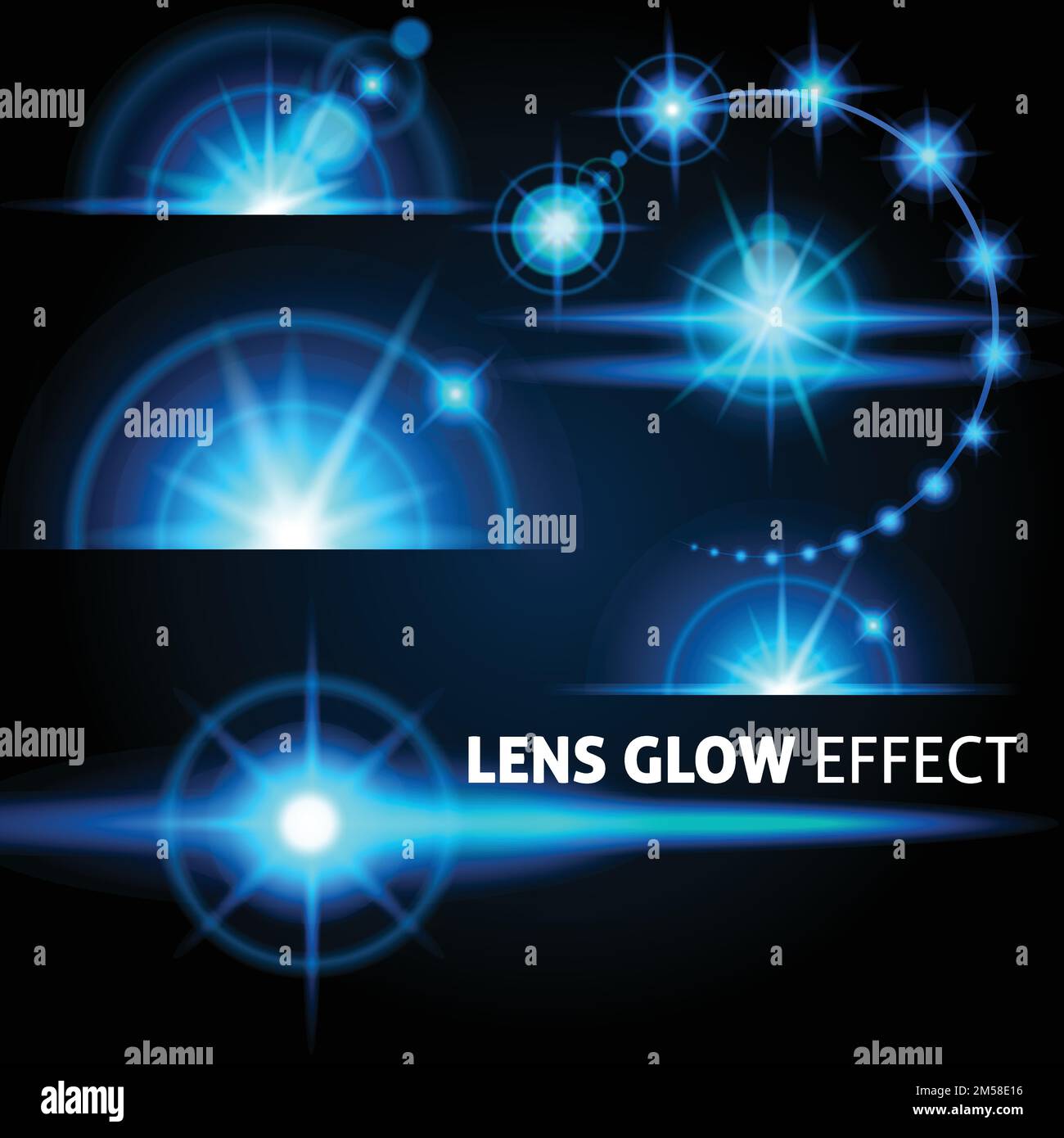 Realistic glare and rays bright flash of blue light on a dark ...