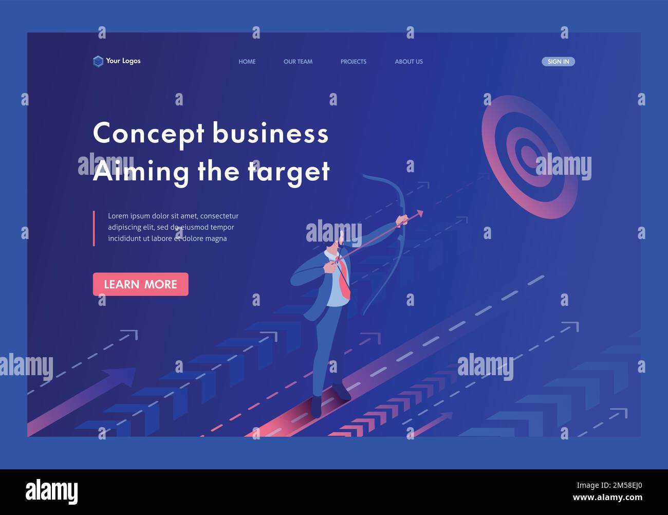 Isometric Businessman aiming at the target, Business concept. Template ... Isometric Businessman aiming at the target, Business concept. Template ...