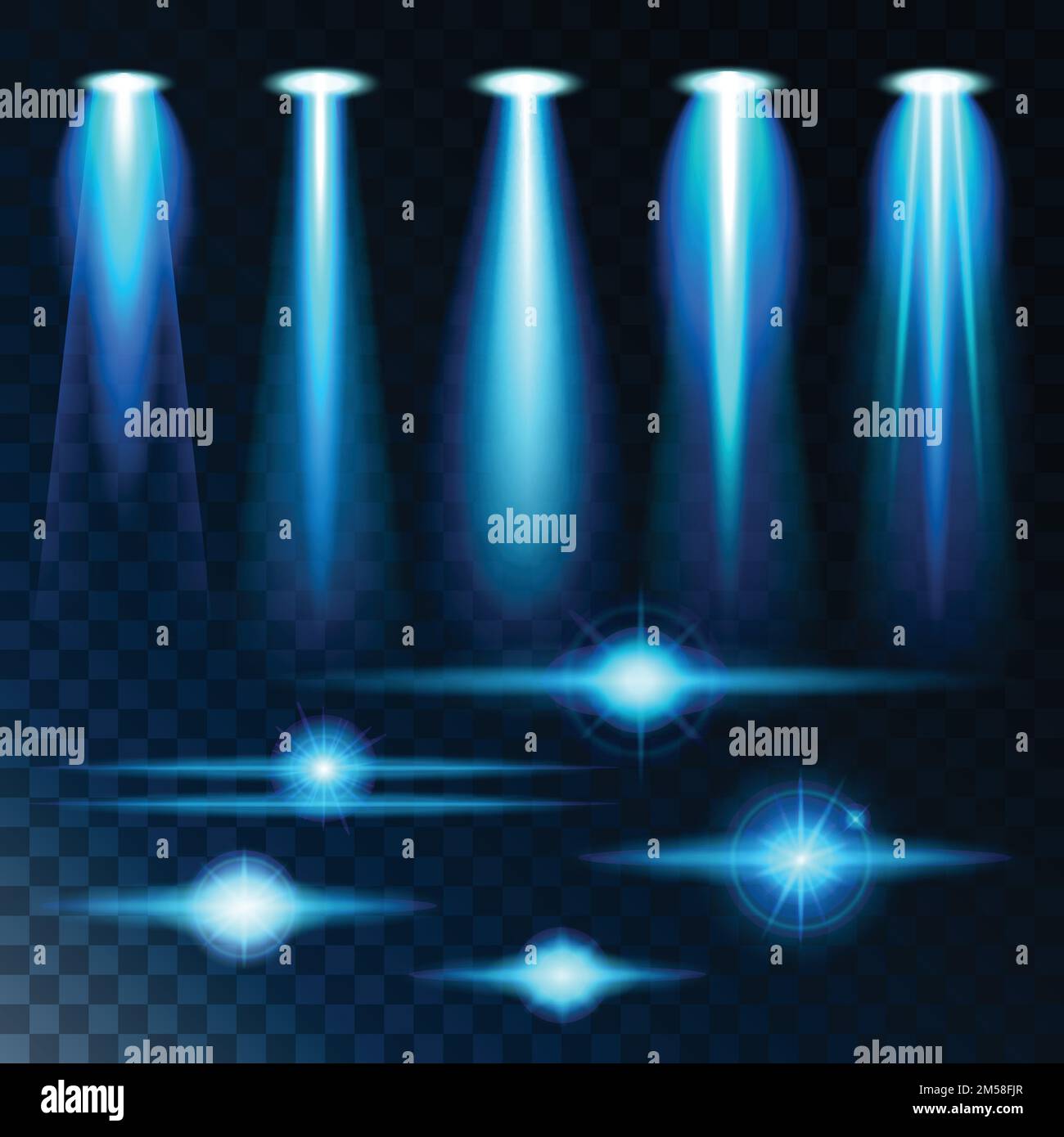 Set realistic light shine bright glare of lamps, a set of various ...