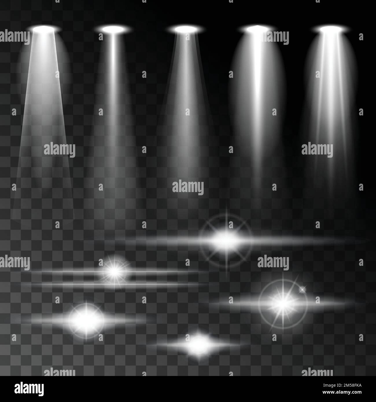 Set realistic light shine bright glare of lamps, a set of various ...