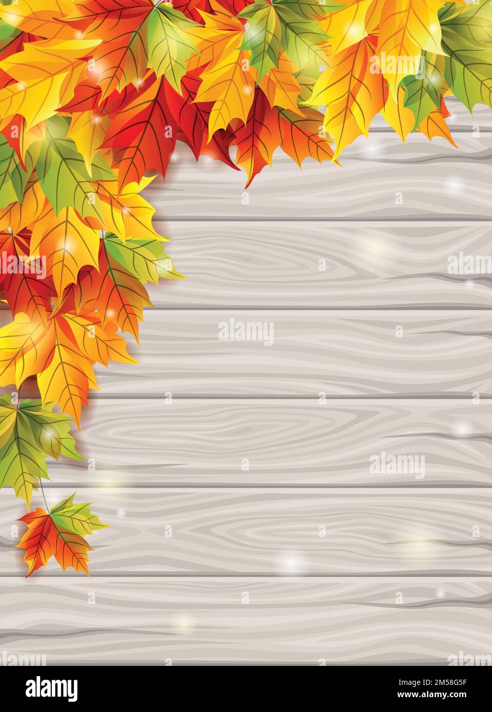 Autumn leaves on the background light wooden boards, maple leaves ...