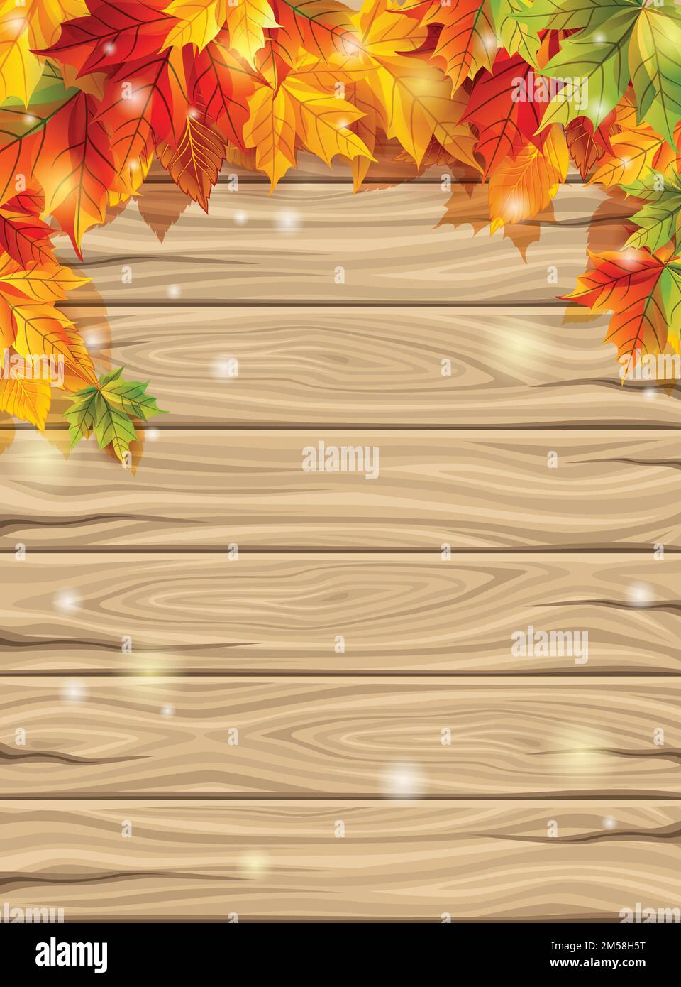 Autumn leaves on the background of wooden boards, maple leaves. Vector ...