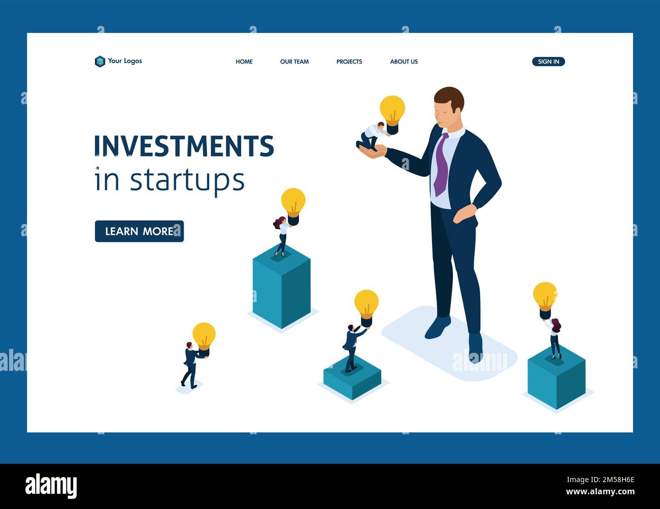 Isometric businessman offers an investment opportunity, investing in a ...