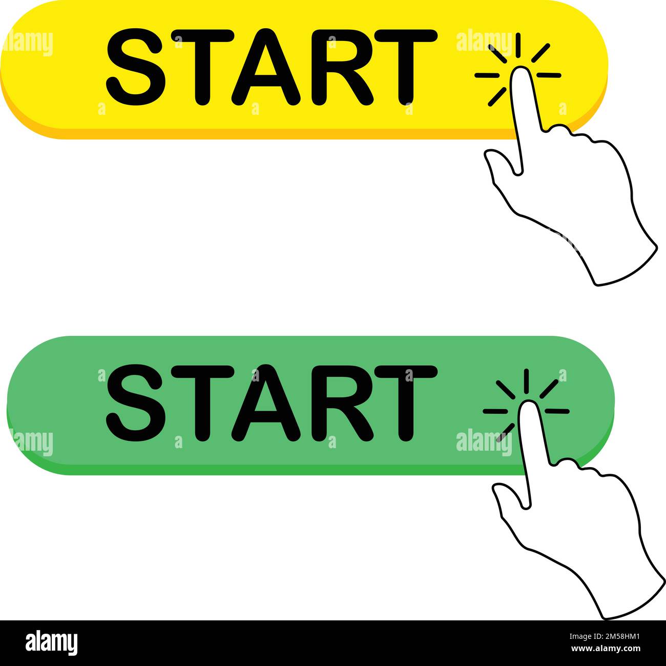 Start buttons collection with hand pointer, vector illustration set ...