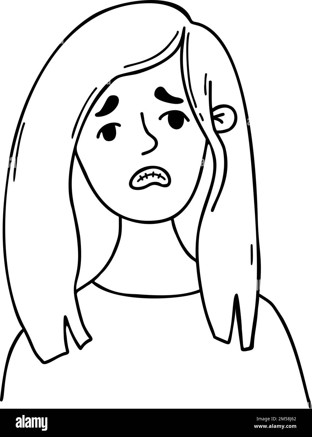 Portrait of sad depressed girl. Female character in doodle cartoon ...