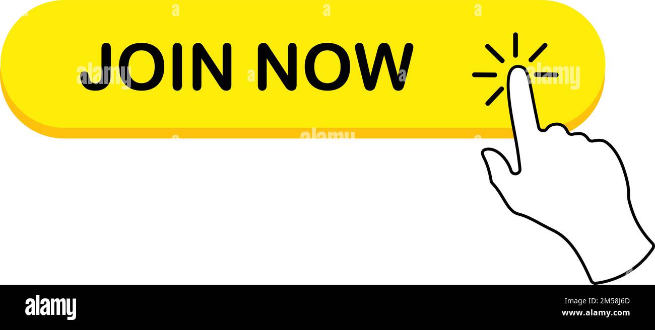 Join now yellow oval button shape with hand pointer, vector illustration Stock Vector Image ...