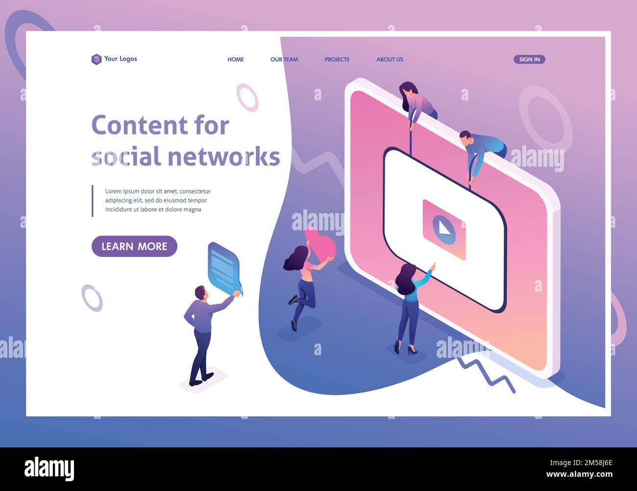 Isometric concept Content creation for social networks, video ...