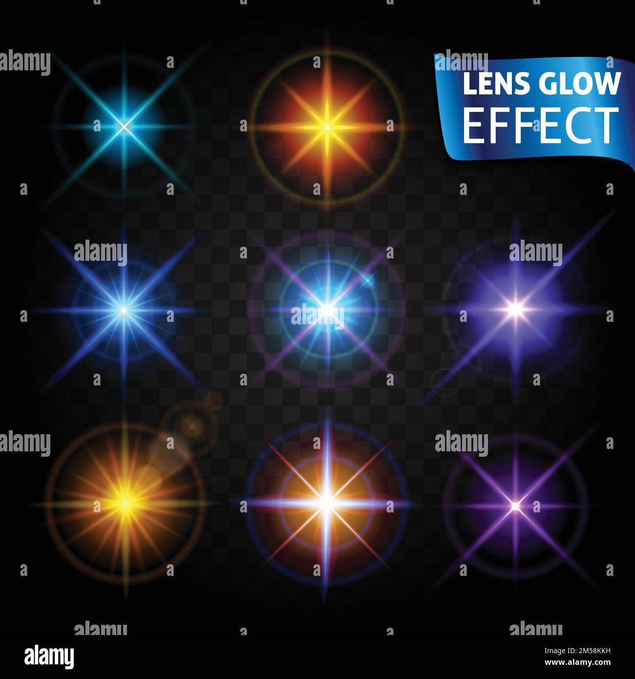 Glowing light glare, bright realistic lighting effects. Use design, glow for the New Year ...