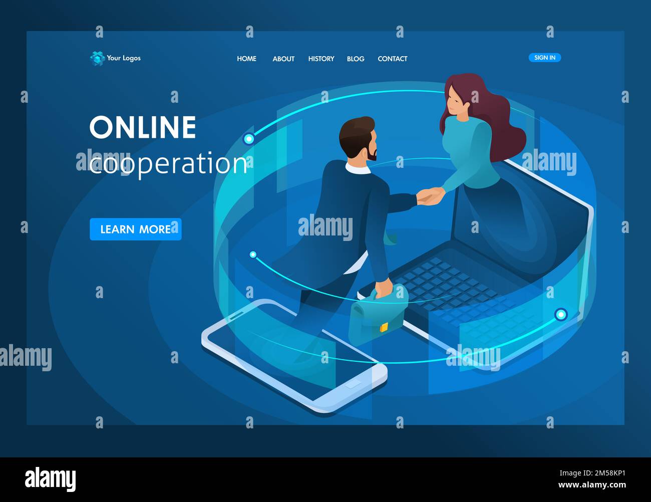 Isometric business, global online collaboration between large companies ...