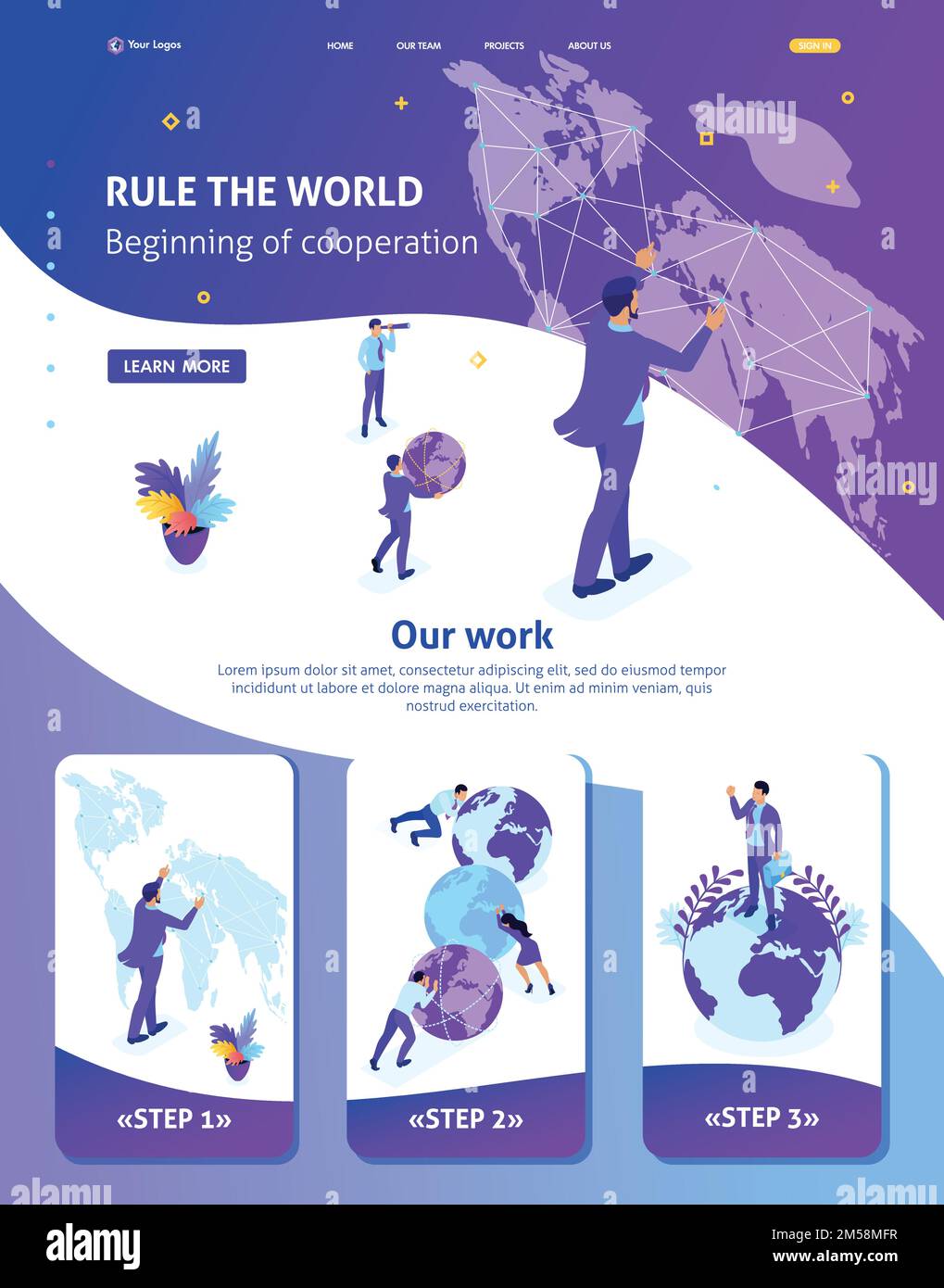 Isometric Website Template Landing page Big businessman running the ...