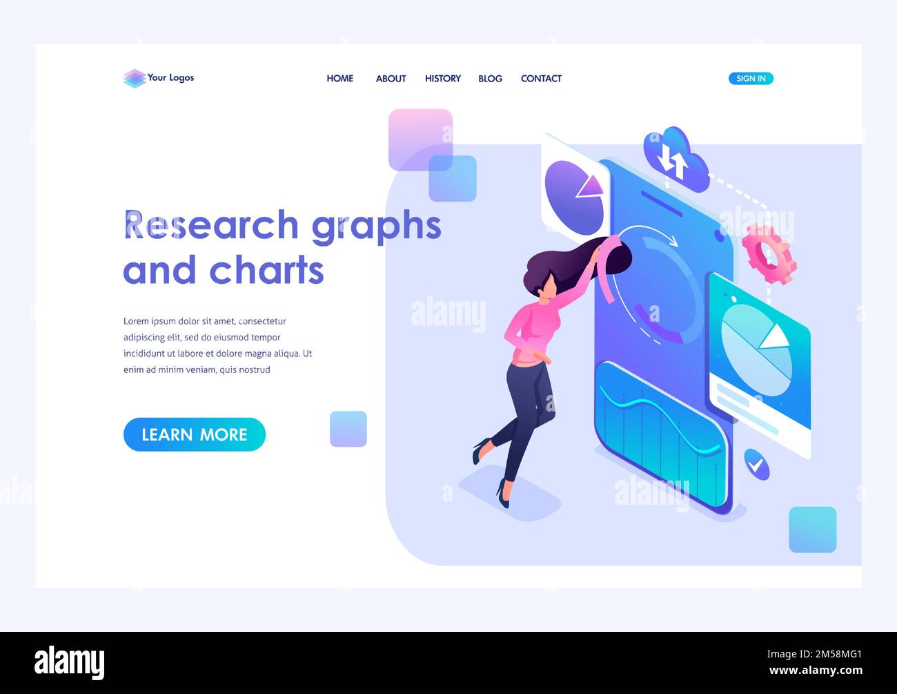 Young girl adjusts charts and graphs on your smartphone. Data analysis ...