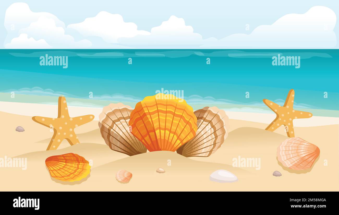 Vector illustration travel postcard, leaflet, the beach, the sea, the ...