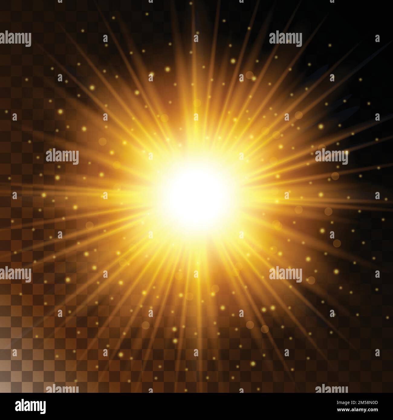 Set of glowing light effect star, the sunlight warm yellow glow with sparkles on a transparent ...
