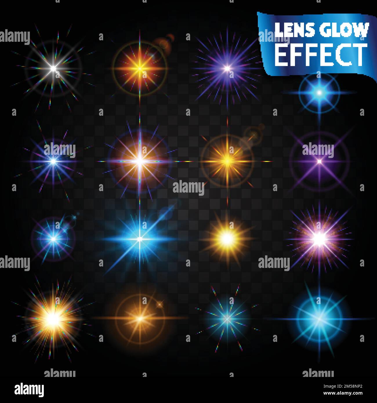 Lens glow effect. Big set of light effects on a dark background ...