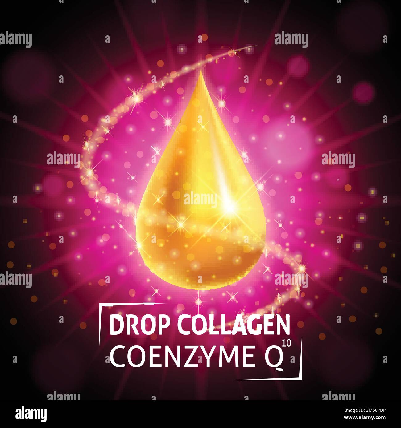 Serum Collagen Coenzyme Q10, realistic golden drop on a crimson ...
