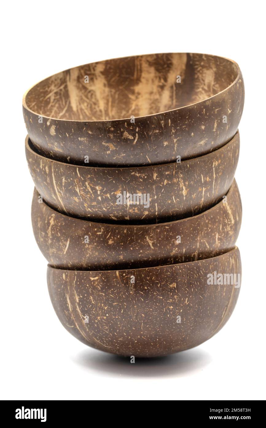 Empty coconut bowl on a white background. Bowls made from coconut shell ...