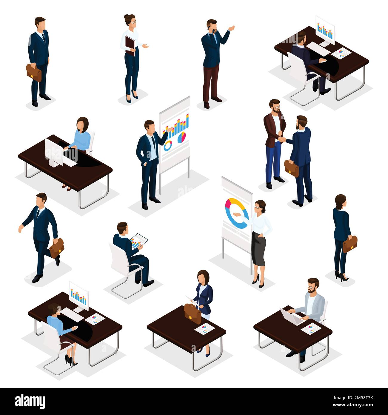 Business people isometric set of men and women in the office business ...