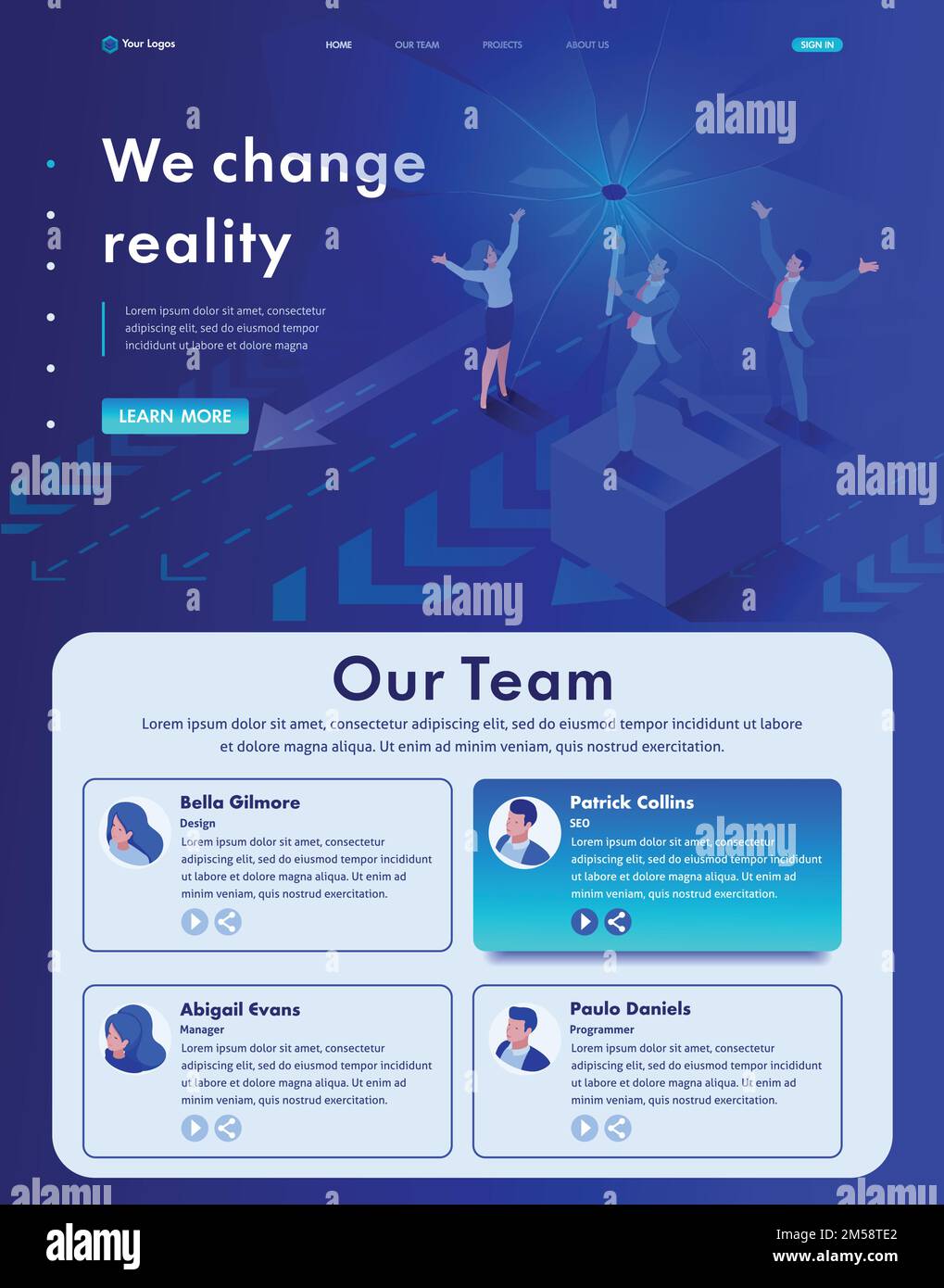 Isometric Website Template Landing page we change reality, we destroy ...