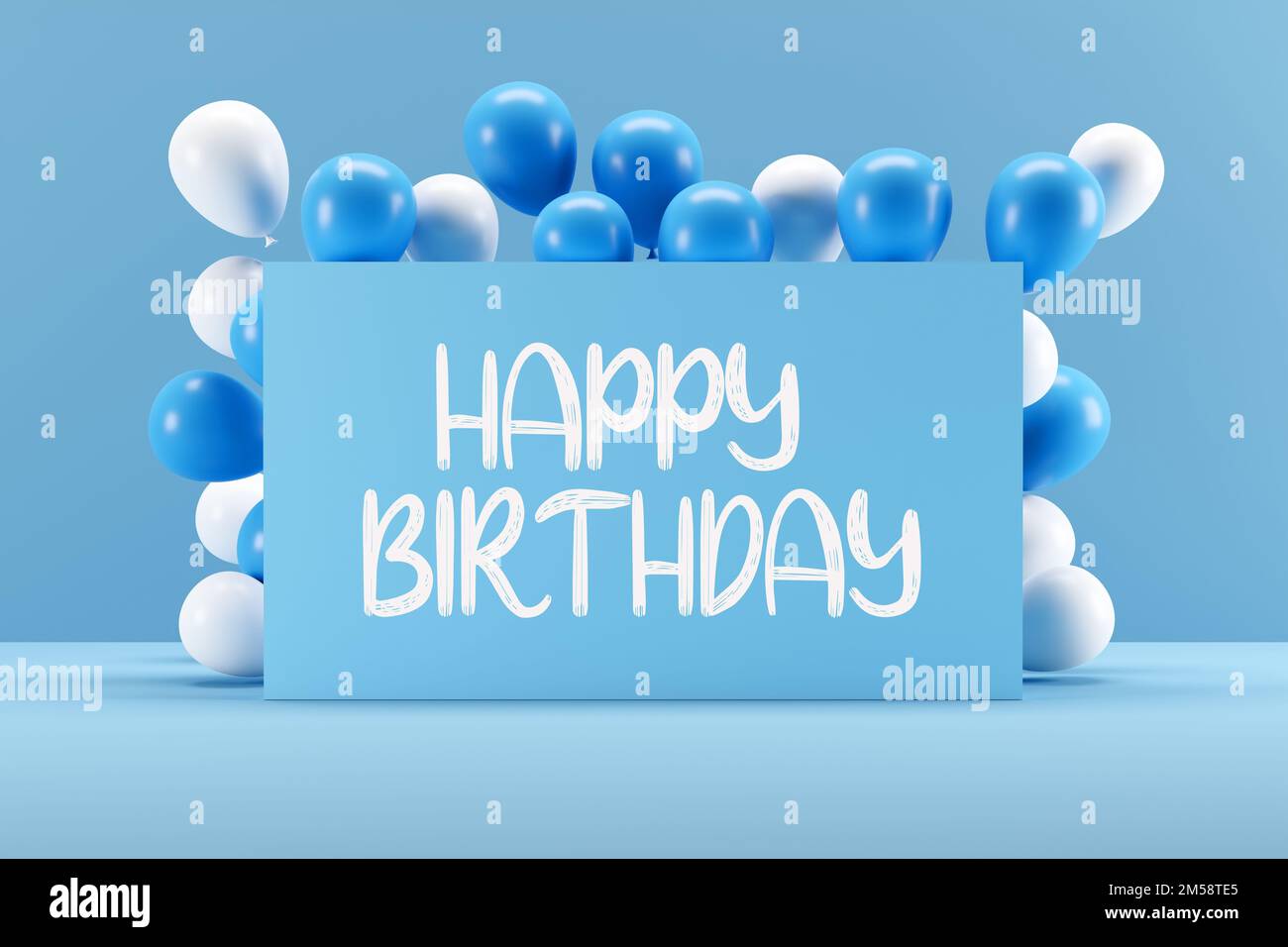 Blue sign with the message HAPPY BIRTHDAY framed with pink air balloons ...