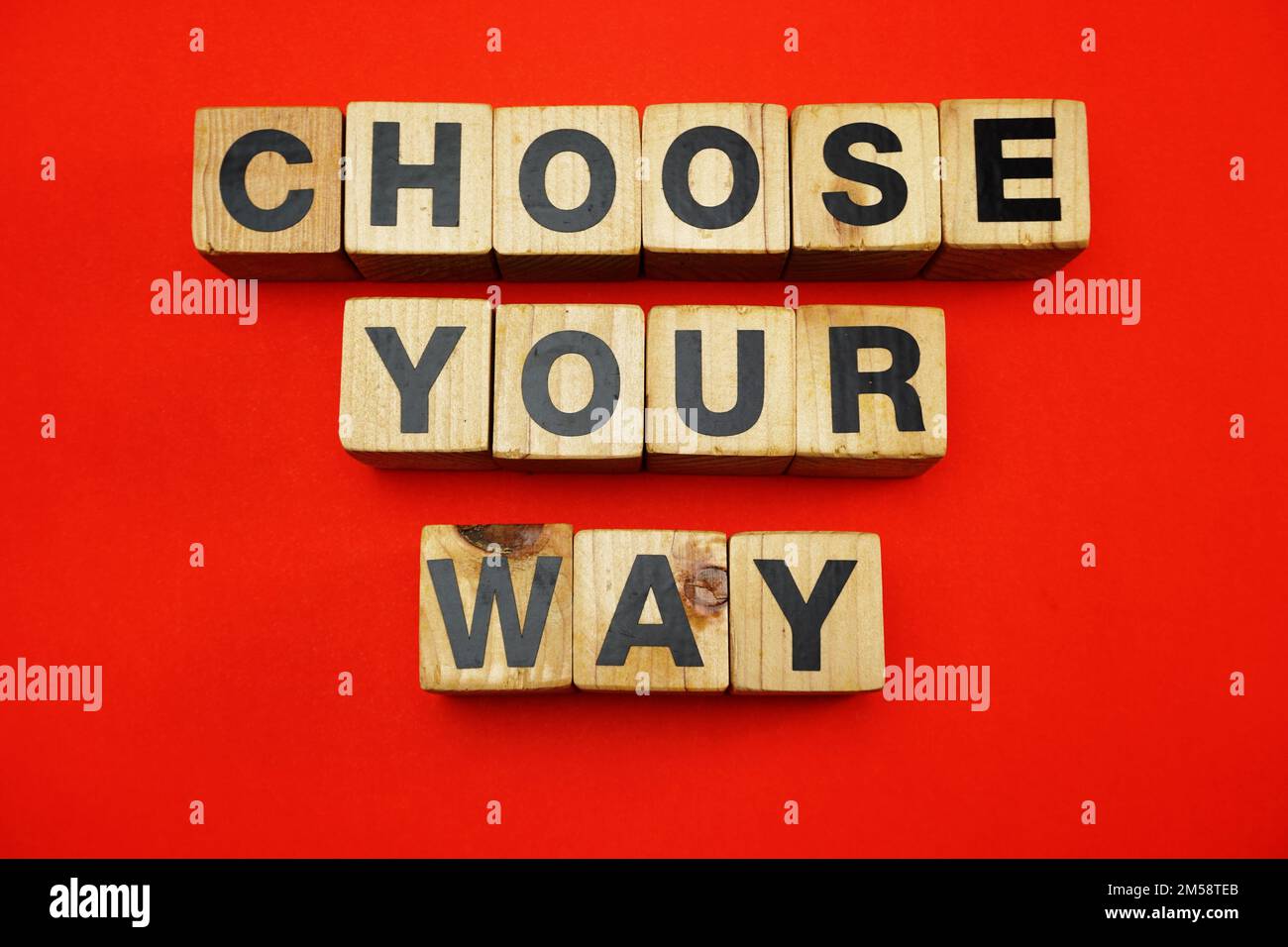 choose your way word created with cubes alphabet letters on red ...