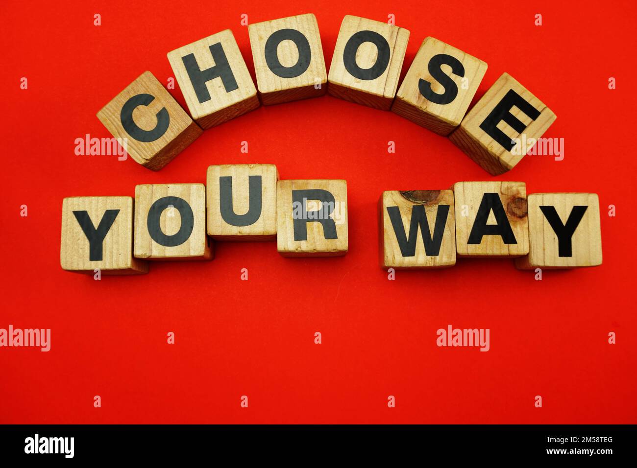 choose your way word created with cubes alphabet letters on red ...