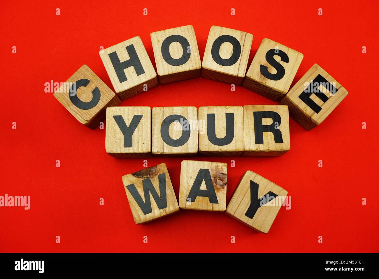 choose your way word created with cubes alphabet letters on red ...
