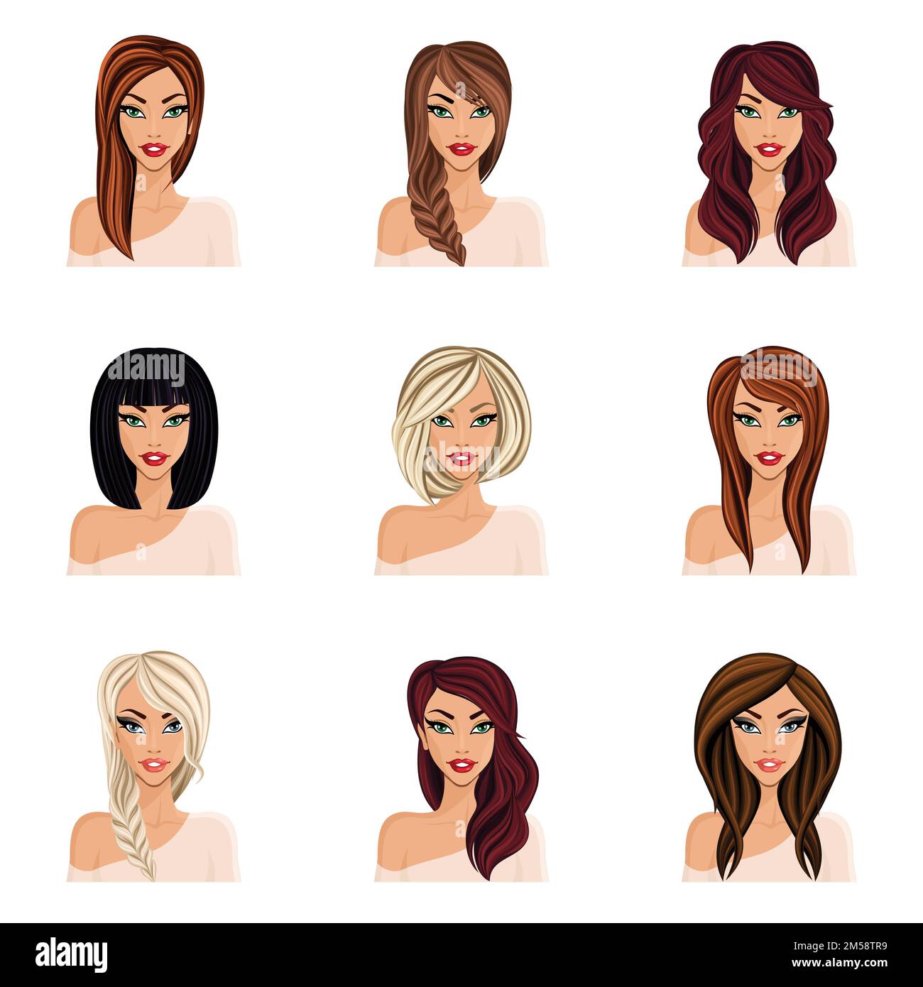 Set of hairstyles for girls, create your avatar, young woman girl ...