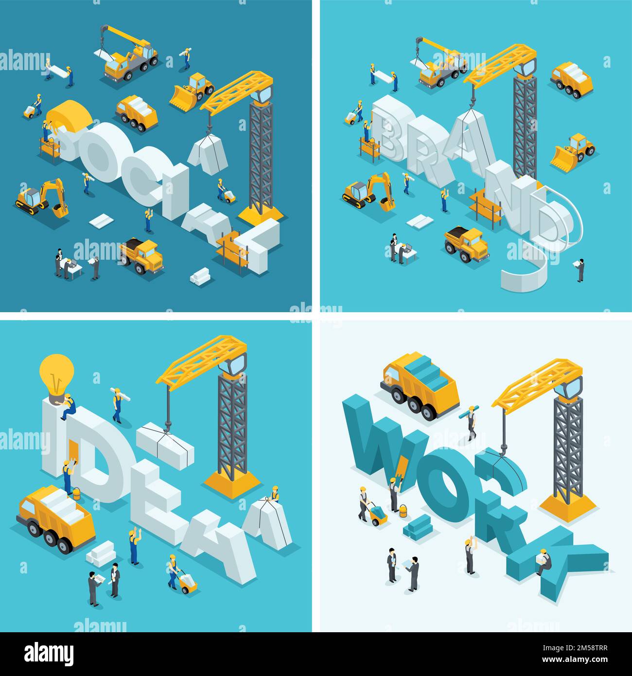 Set 2 Isometric concept, working people, construction equipment ...