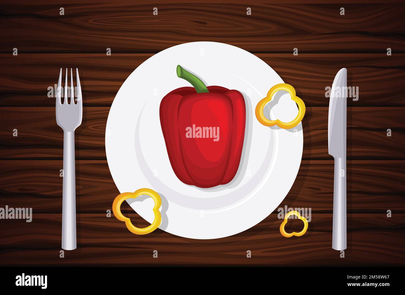 Excellent quality wood texture, table, table top, peppers on a plate ...