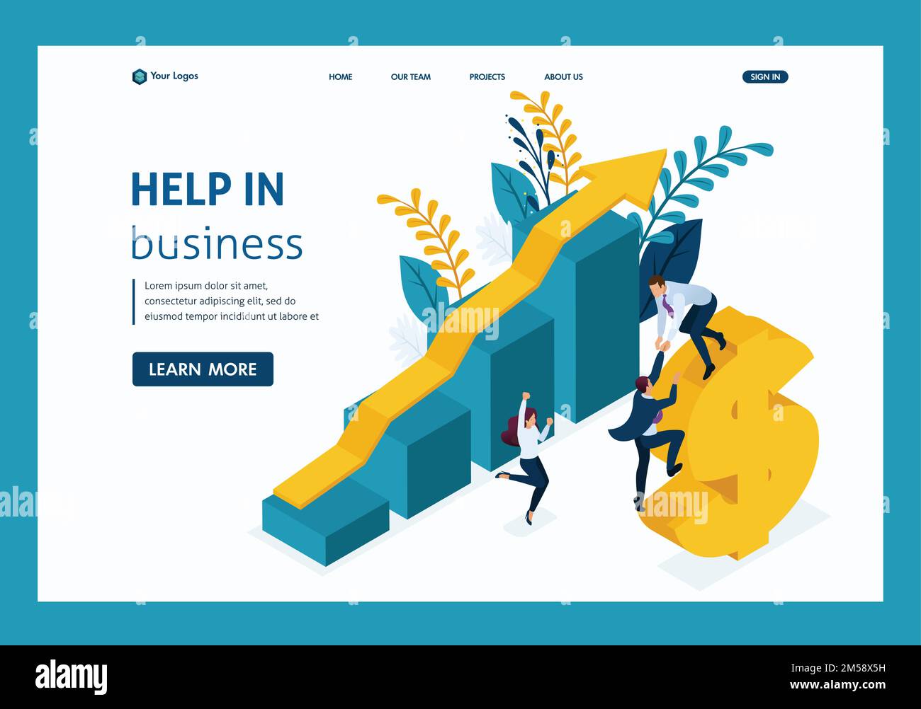 Isometric Helping Hand. Large business helps small business development ...
