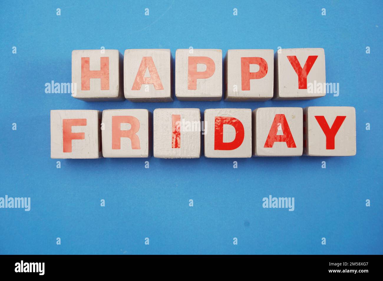 hello Friday wooden letter alphabet on Blue background Stock Photo - Alamy