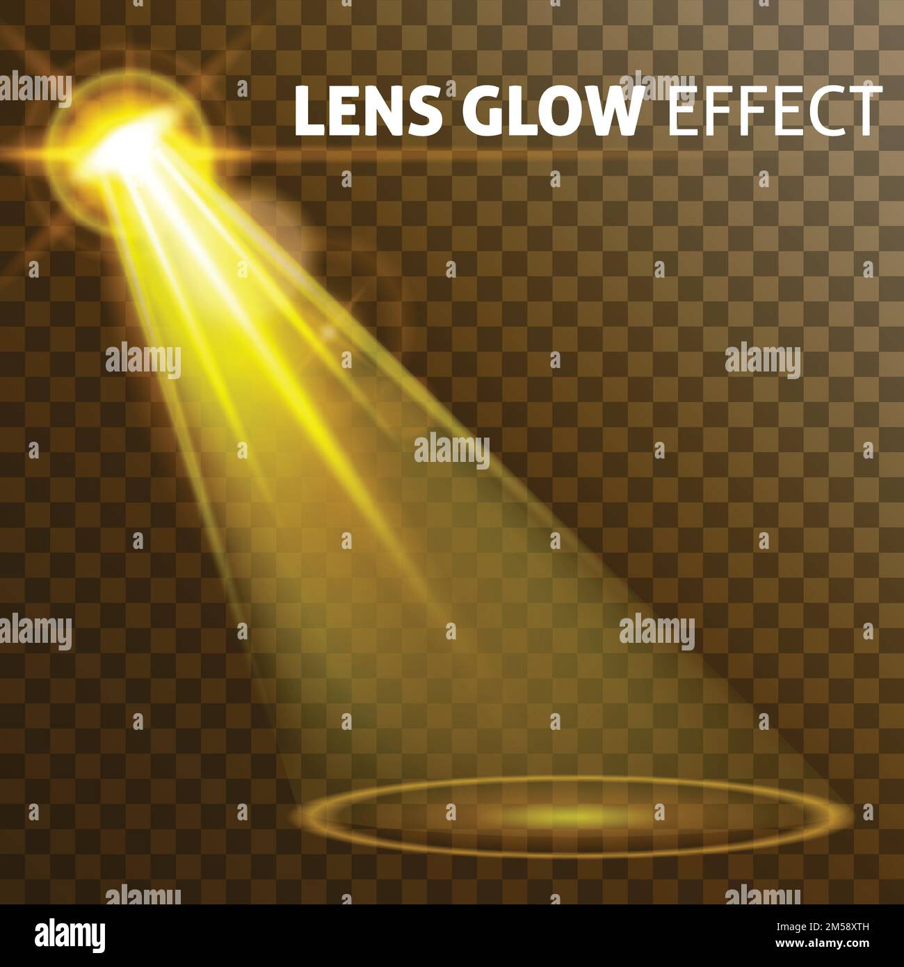 Set realistic yellow light shining bright glare of lamps, a set of ...