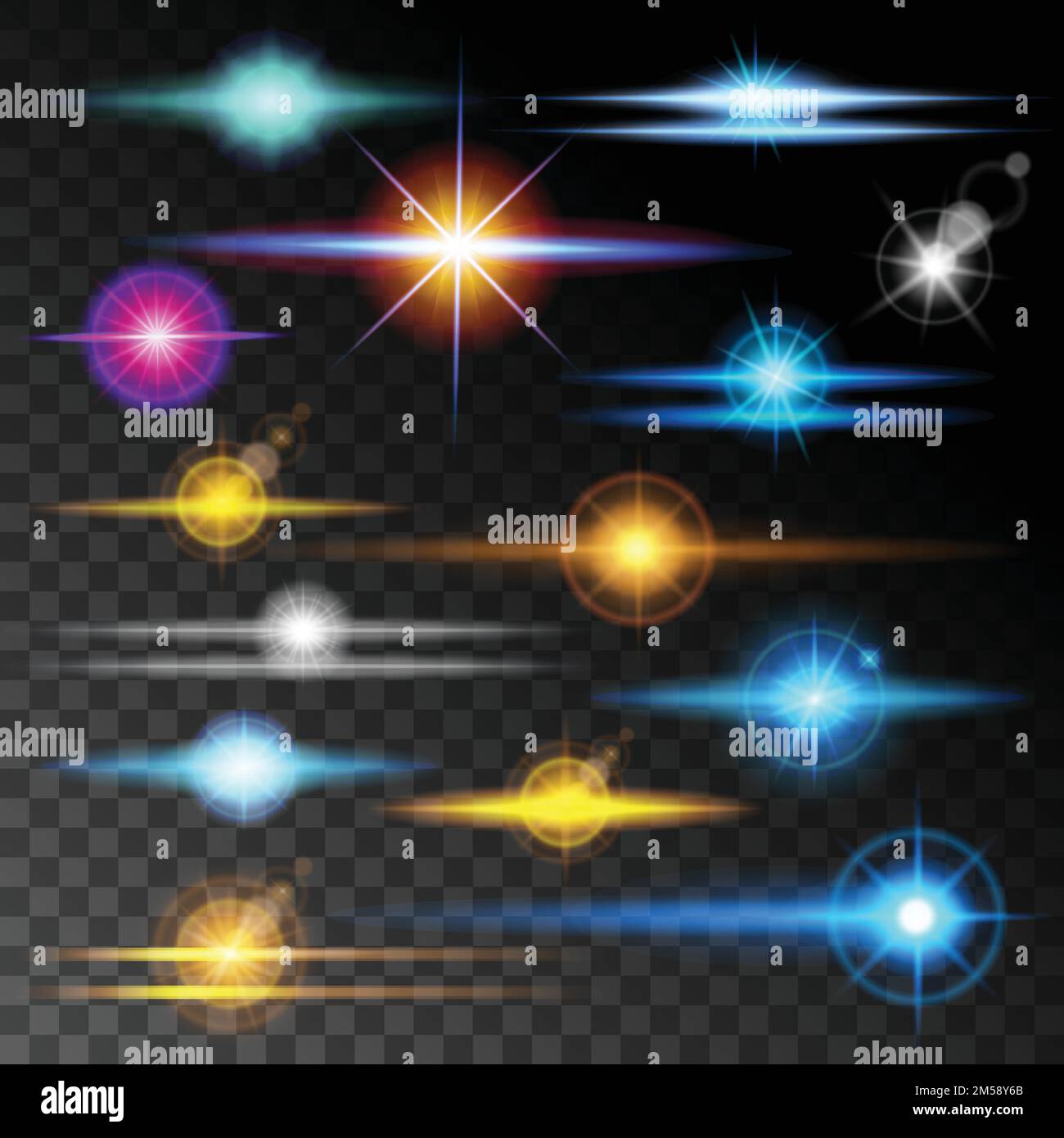 Realistic Reflections colorful collection items. Light effect Transparent background. Vector ...