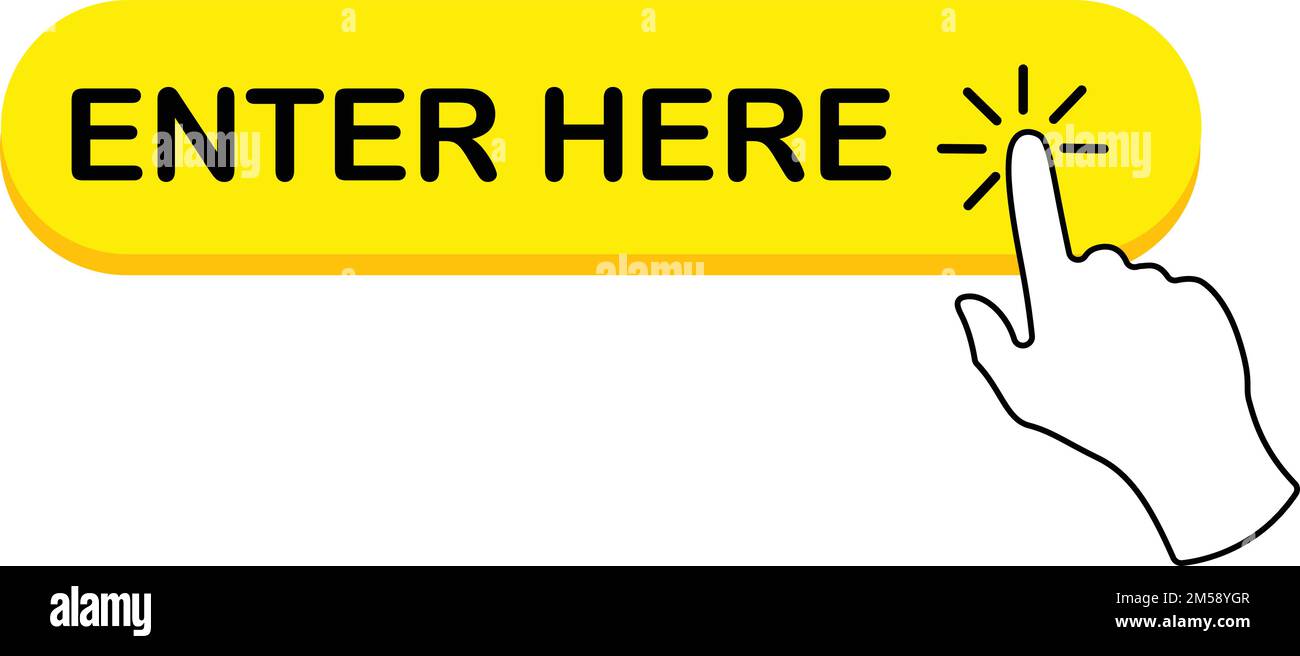 Enter here yellow oval button shape with hand pointer, vector ...