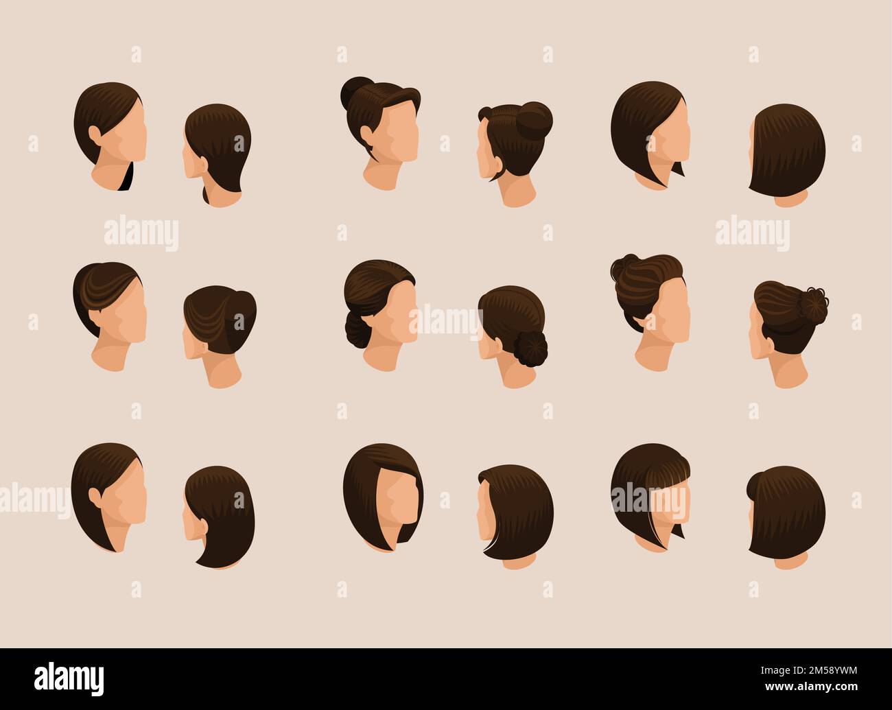 Isometric set of female hair styles man's head. Options stylish ...
