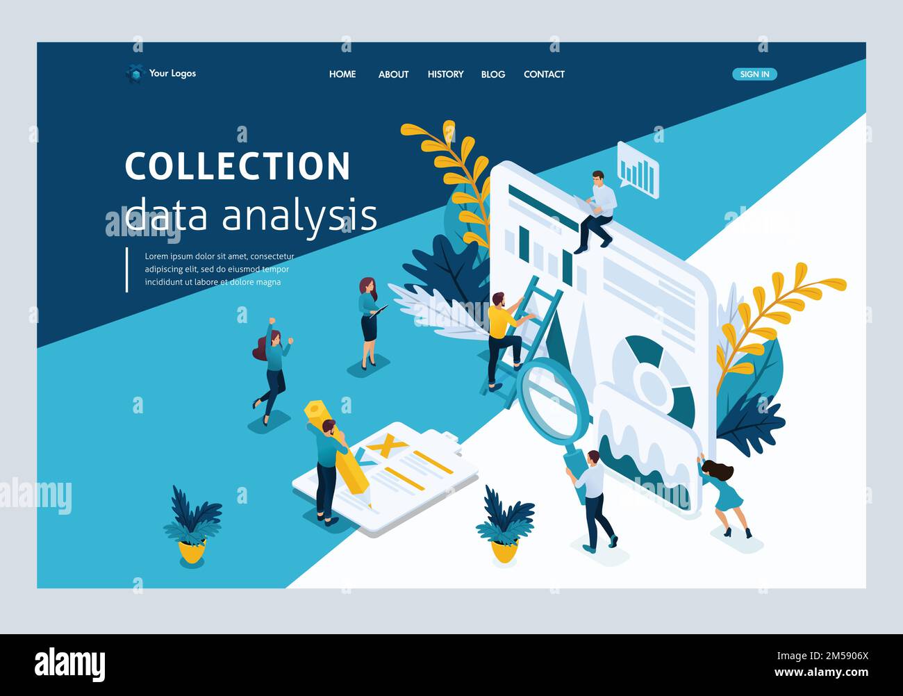 Website Template Landing page Isometric concept young entrepreneurs ...