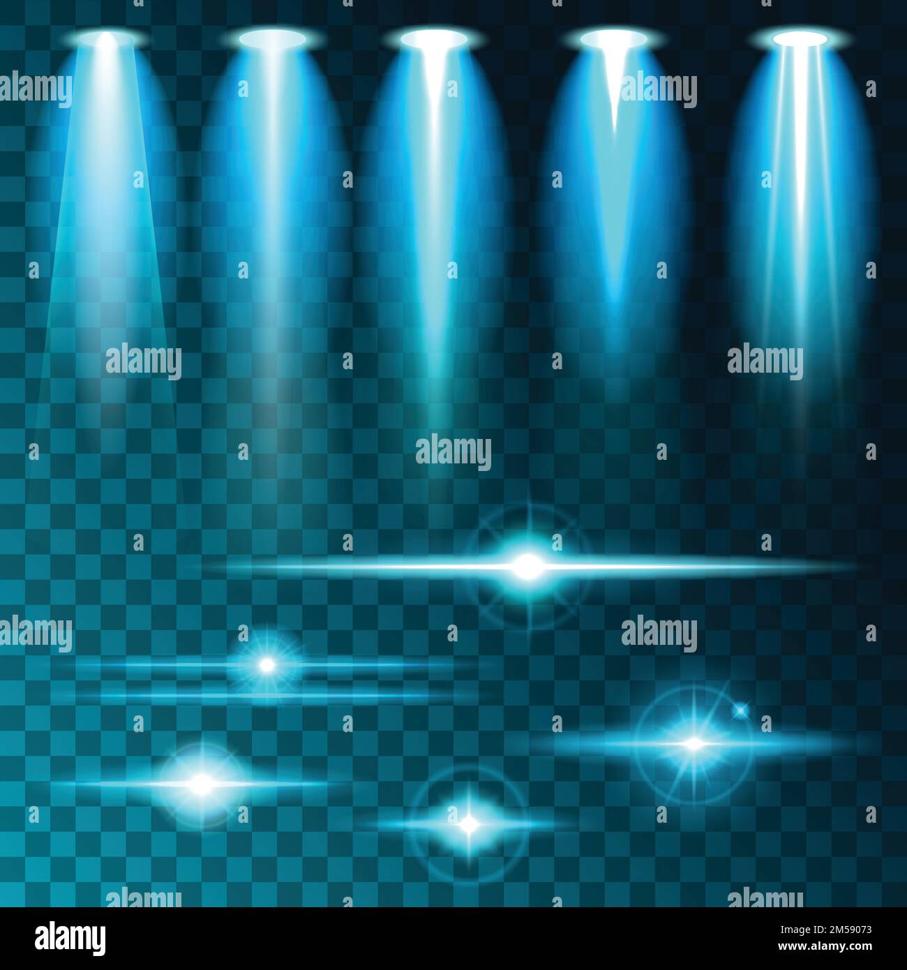 Set realistic light shine bright glare of lamps bright blue, set of ...