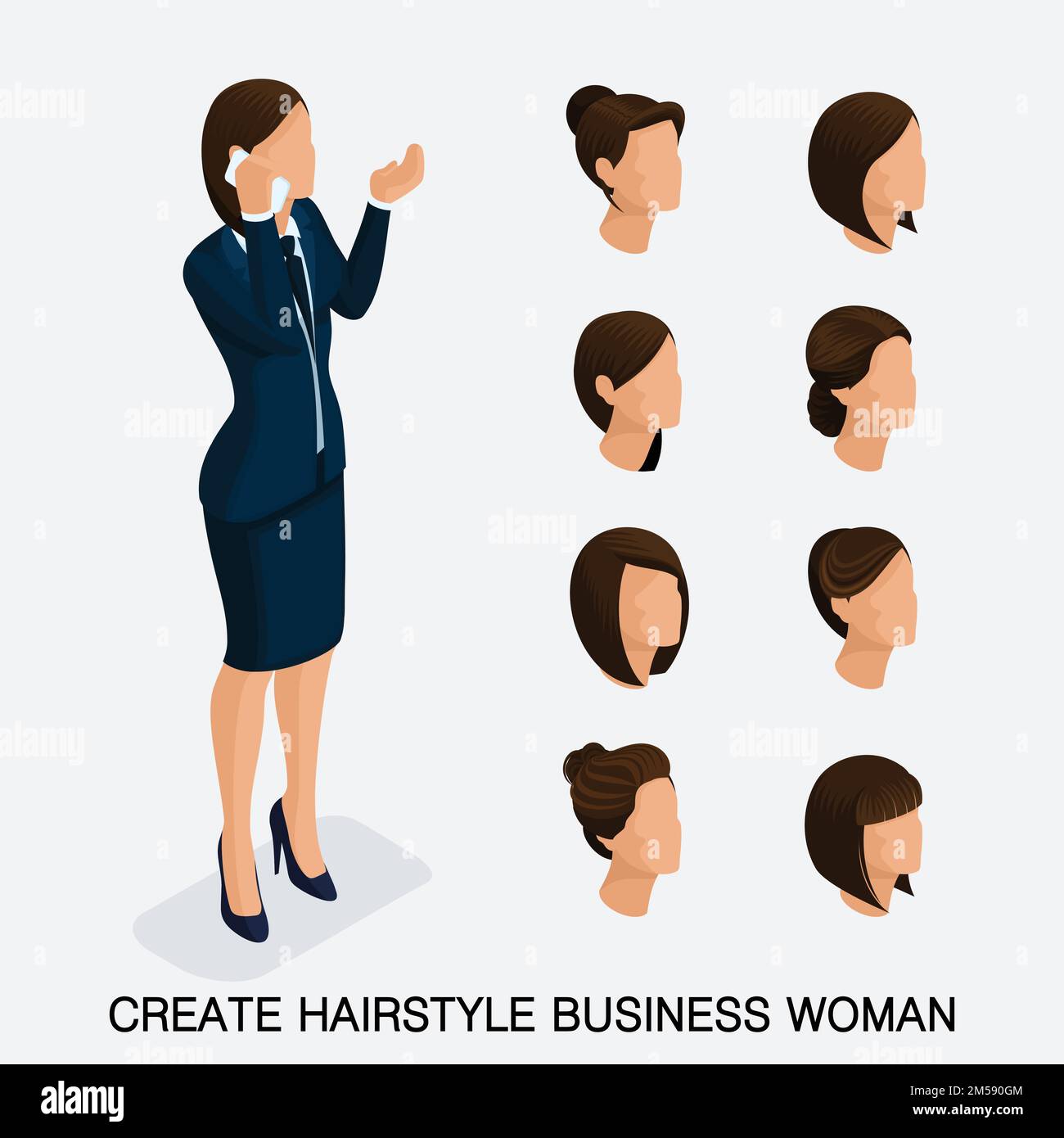 Trendy Isometric Set 3 Womens Hairstyles Young Business Woman