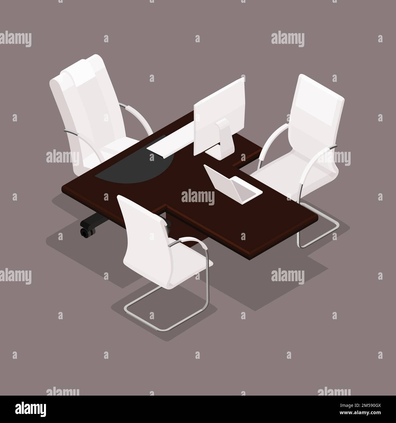 Isometric 3D, furnished in a modern style, office furniture, computer ...